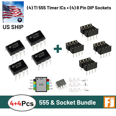 4 Pcs NE555 Timer IC 555 Chip & 4 Pcs DIP-8 Sockets | Bundle | US Ship ...
