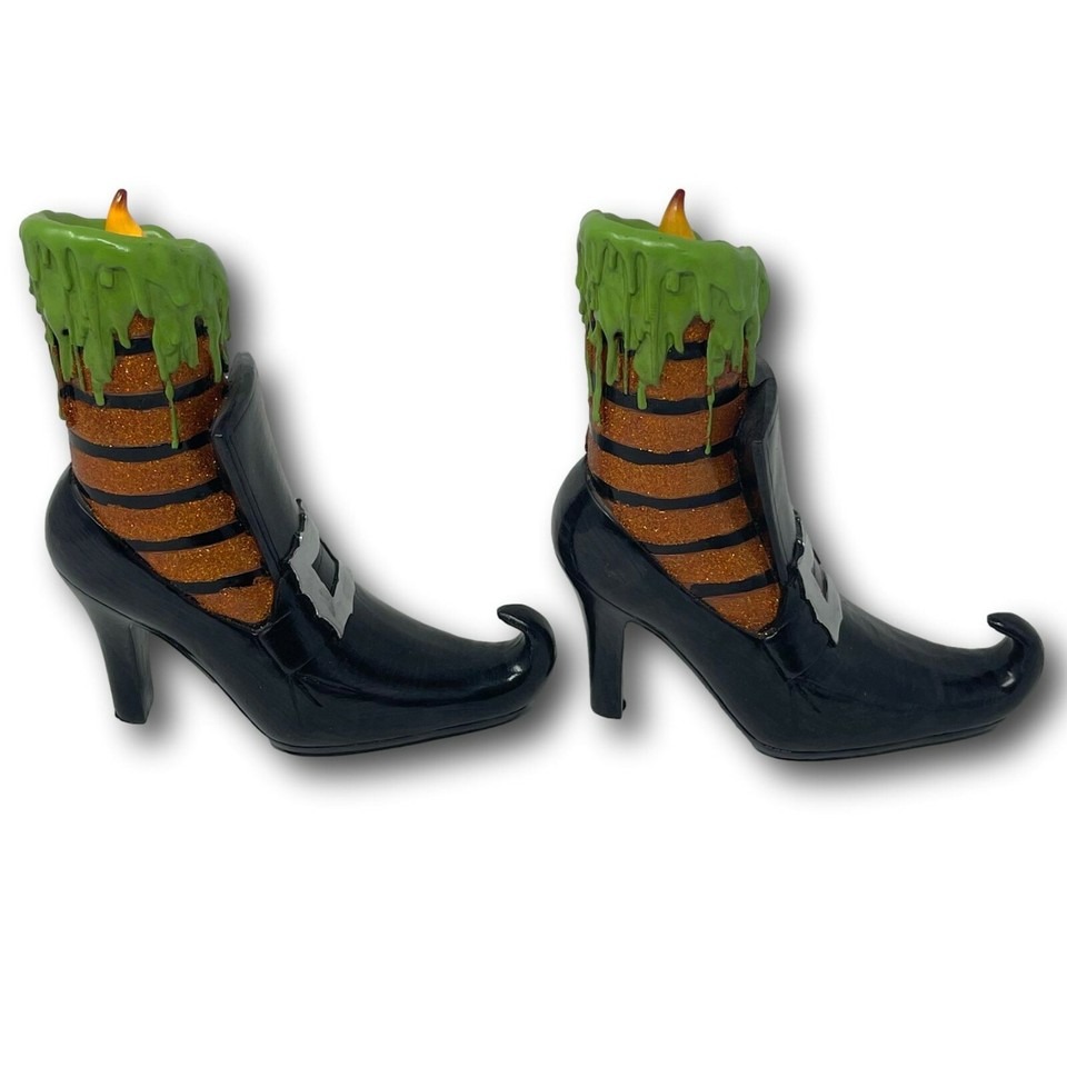 Witch Shoes with Electric Candles Rare Orange Socks Flameless Halloween ...