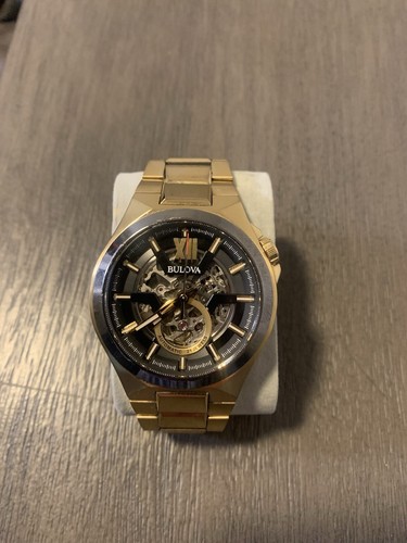 Bulova 98A178 Maquina Analogue Automatic Skeleton Men's Gold Watch ...