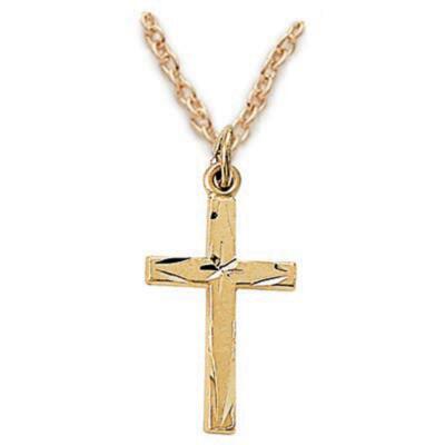 Gold Tone Sterling Silver Cross with Brite Cuts Features 18in Long ...