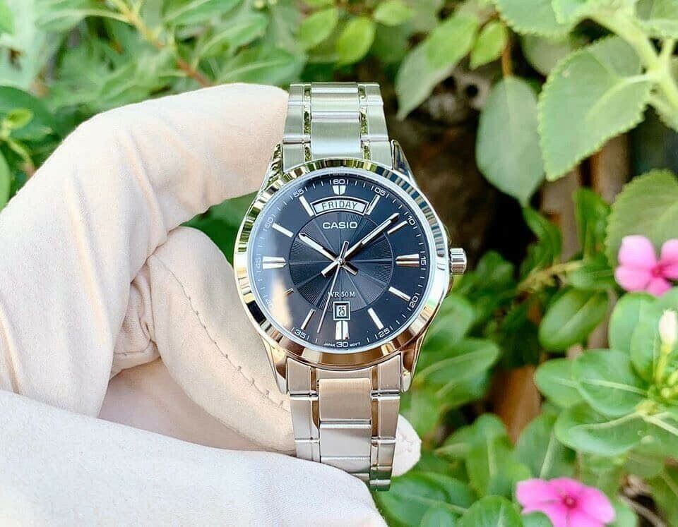 Casio MTP-1381D-1A Day Date Black Analog Stainless Steel Men Dress ...