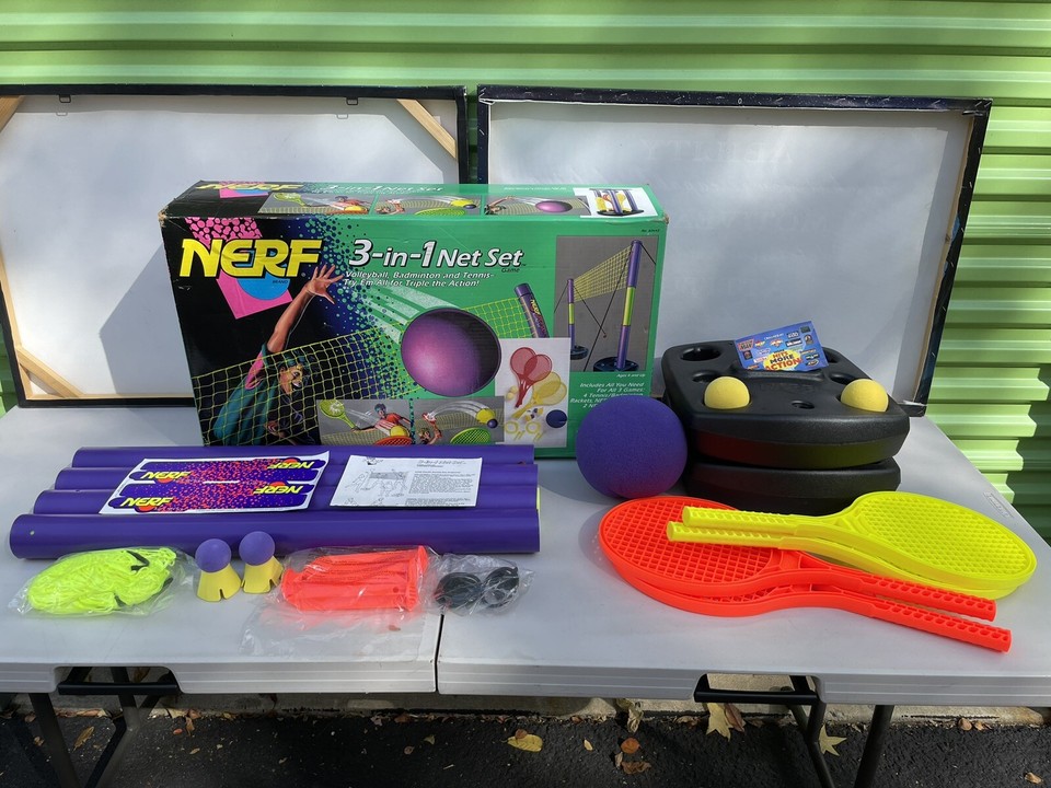 1994 Vintage NERF 3 in 1 Net Set Badminton Tennis Volleyball Foam RARE ...