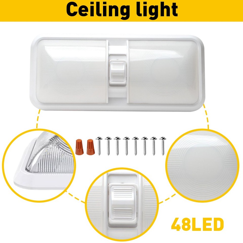 12V LED RV Interior Ceiling Light Boat Trailer Camper double Dome Frost ...