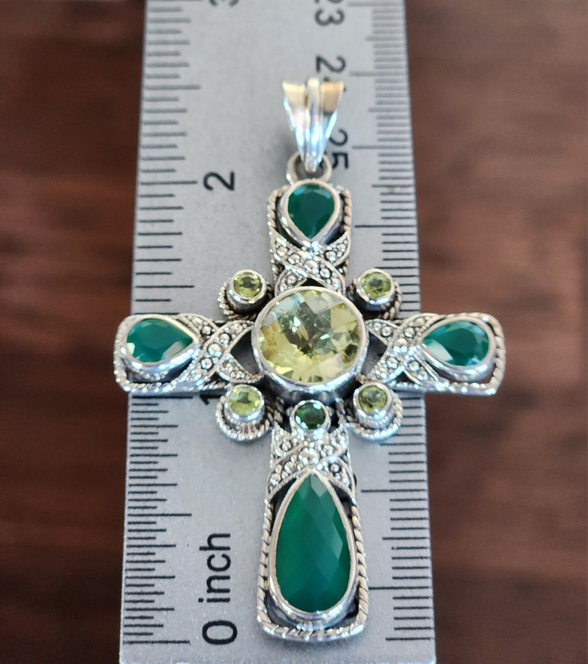 Nicky Butler Sterling Silver 925 Cross Pendant NB Green Chalcedony ...