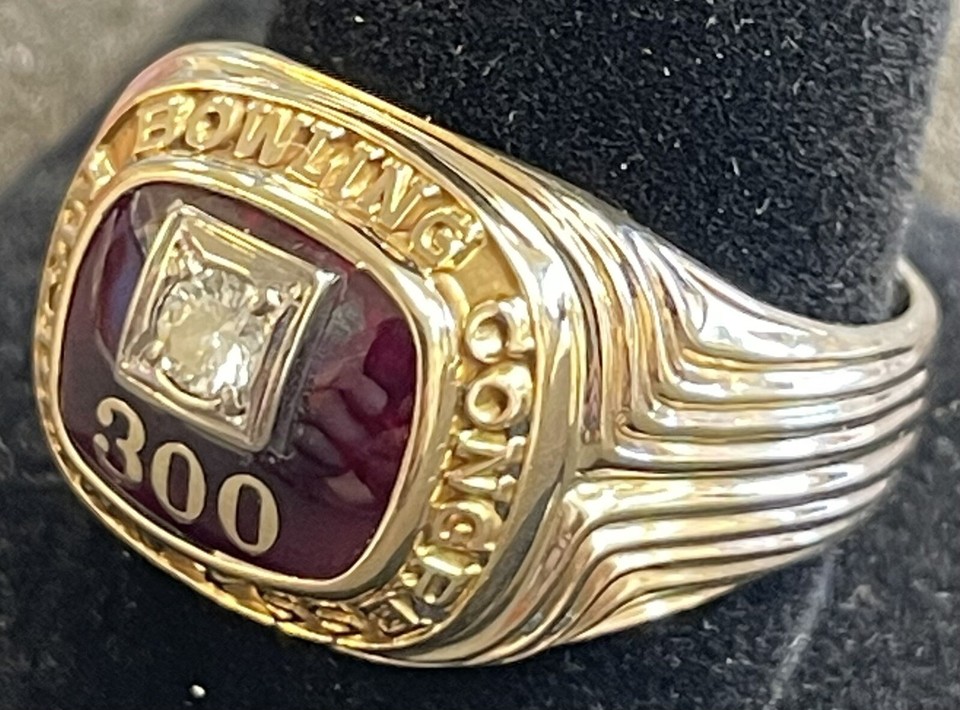 10K Gold & Diamond American Bowling Congress 300 Game Ring..Tj835 | eBay