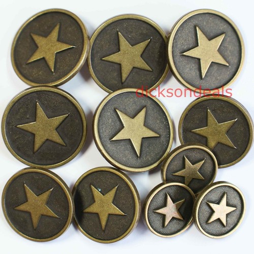 5 Metal Star Buttons 15mm 20mm or 23mm Bronze Colour with Sew On Shank ...