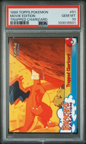 Trapped Charizard Topps PSA 10 Pokemon Card #51 1999 Movie Edition Blue ...