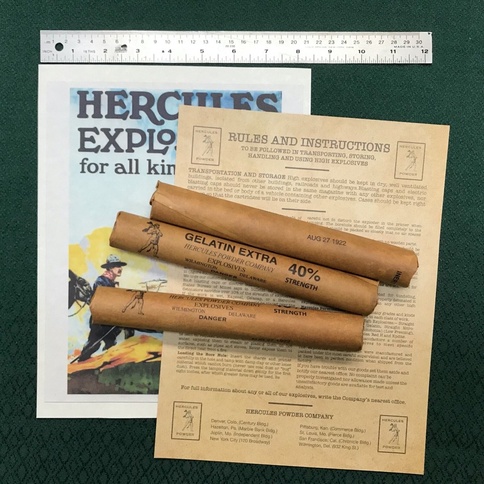 inert Hercules dynamite sticks, set of 3 w/instructions and poster | eBay