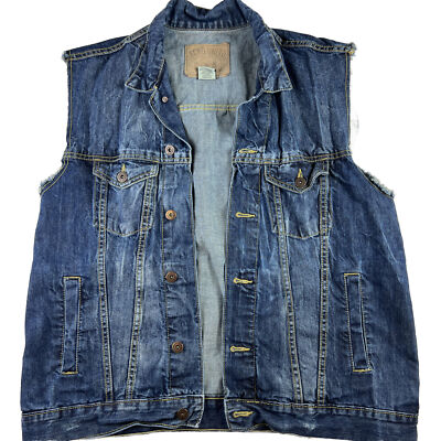Ecko Unlimited Blue Jean Trucker Biker Western Jacket Vest Men’s Large ...