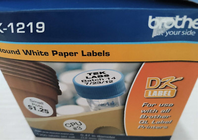 DK-1219 1/2" Round White Paper Labels – 1200/Roll for Brother QL Label ...