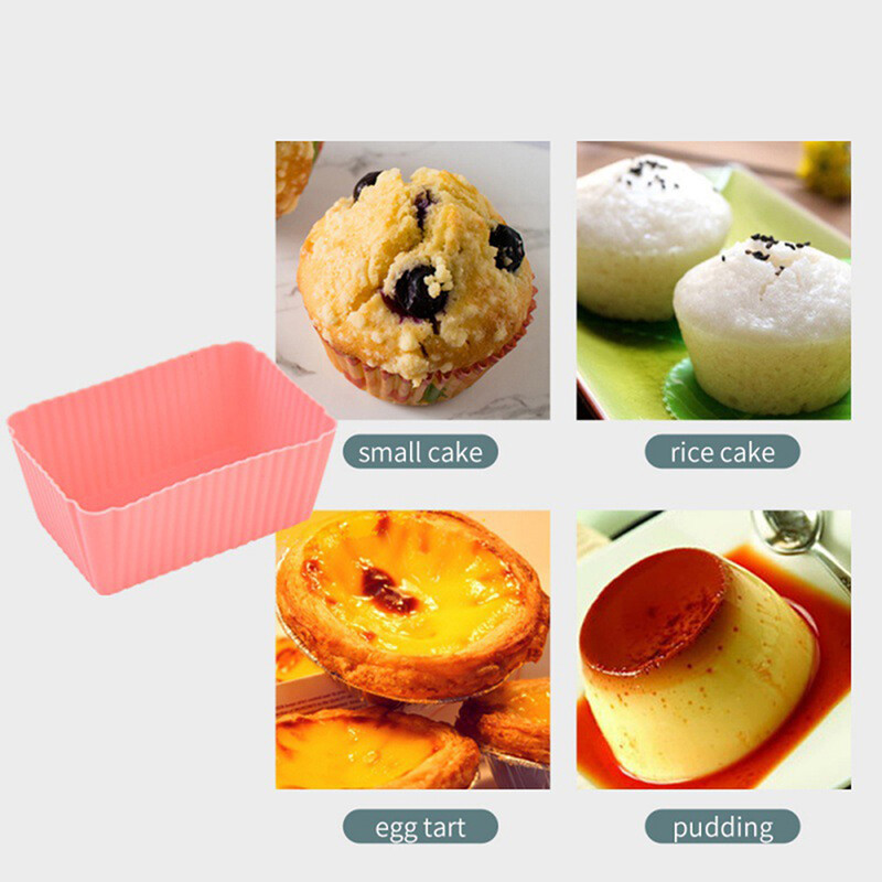 6PCS Silicone Rectangle Cake Mould Soft Muffin Cupcake Liner Bake Cup ...