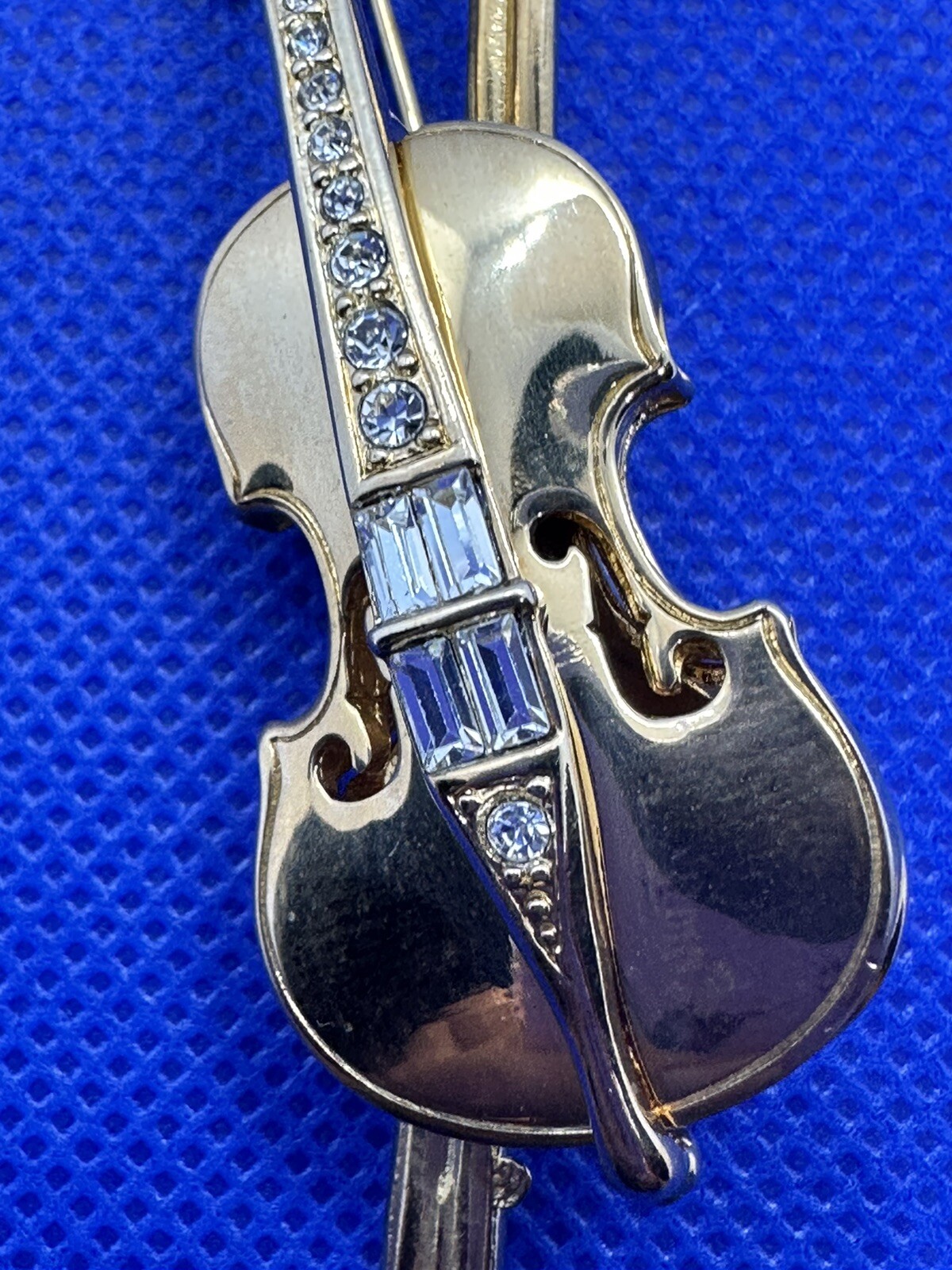 VINTAGE SWAROVSKI CRYSTAL VIOLIN CELLO PIN BROOCH GOLD TONE RETIRED ...