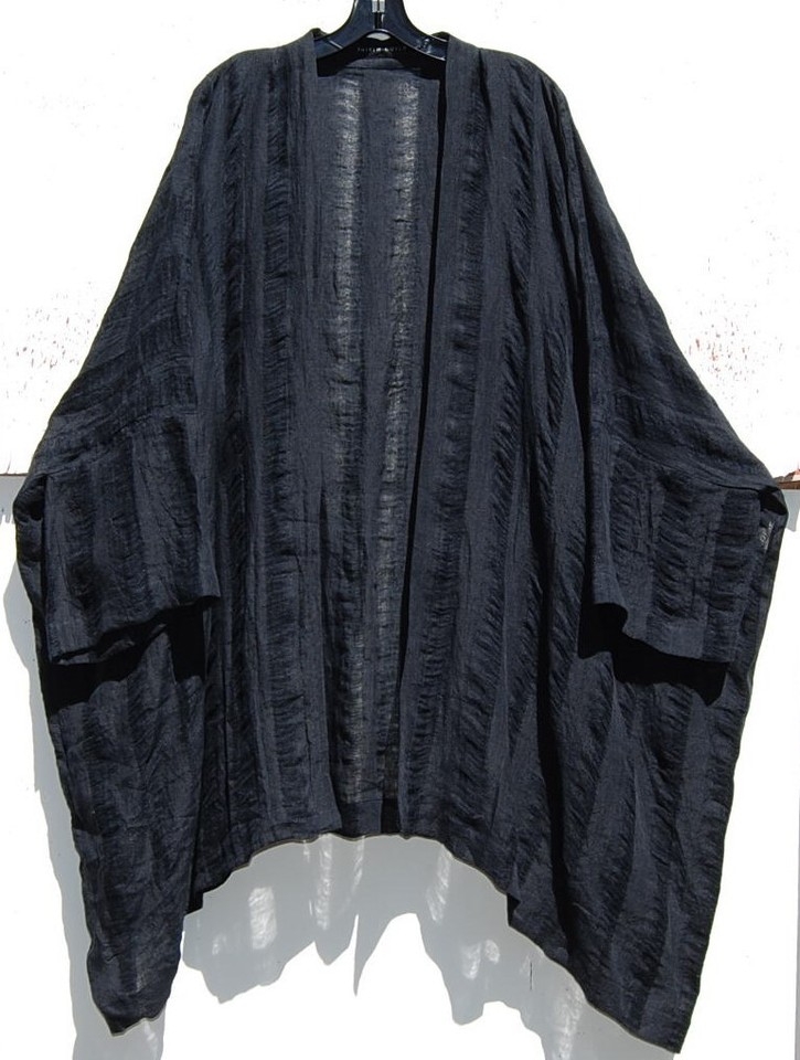 NEW Shirin Guild "Like Eskandar" BLACK Crinkled Linen 44" Long Duster ...