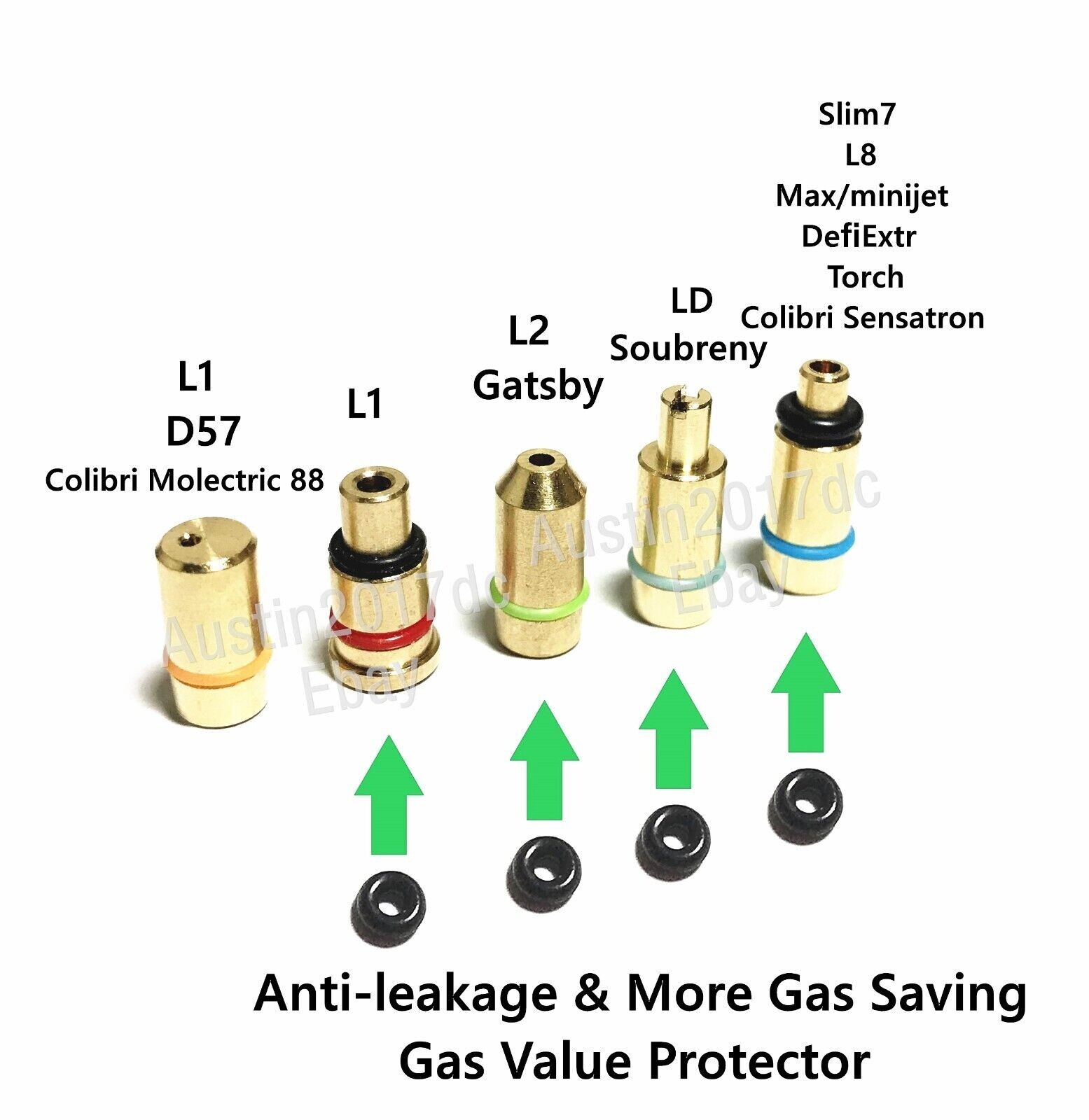 Dupont Lighter Gas Refill Adapters 5 in 1 set Yellow/Red/Green/blue ...