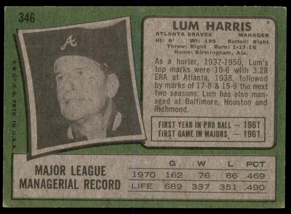 1971 Topps #346 Lum Harris | eBay