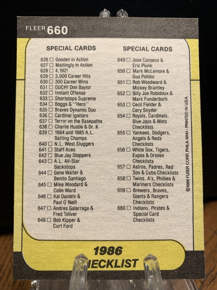 1986 Fleer #660 Checklist: Indians / Pirates / Special Cards CL - | eBay