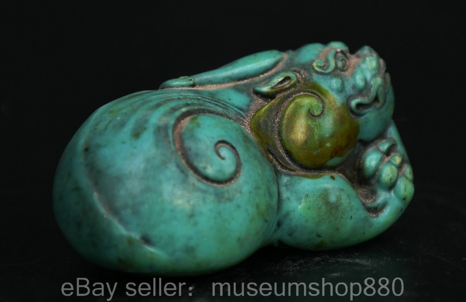 2.8" Old Chinese Natural Turquoise stone Carving Fengshui pixiu beast ...