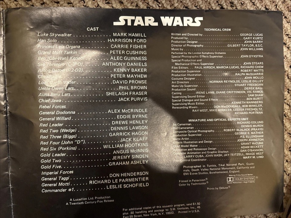 1977 STAR WARS SOUVENIR PROGRAM 1st Print Collector movie theater book ...