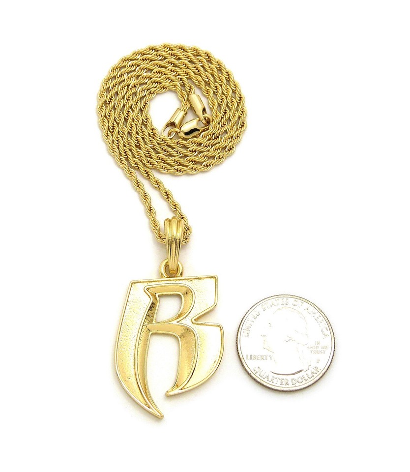NEW 'R' RUFF RYDERS PENDANT & 24" BOX/CUBAN/ROPE CHAIN HIP HOP NECKLACE ...