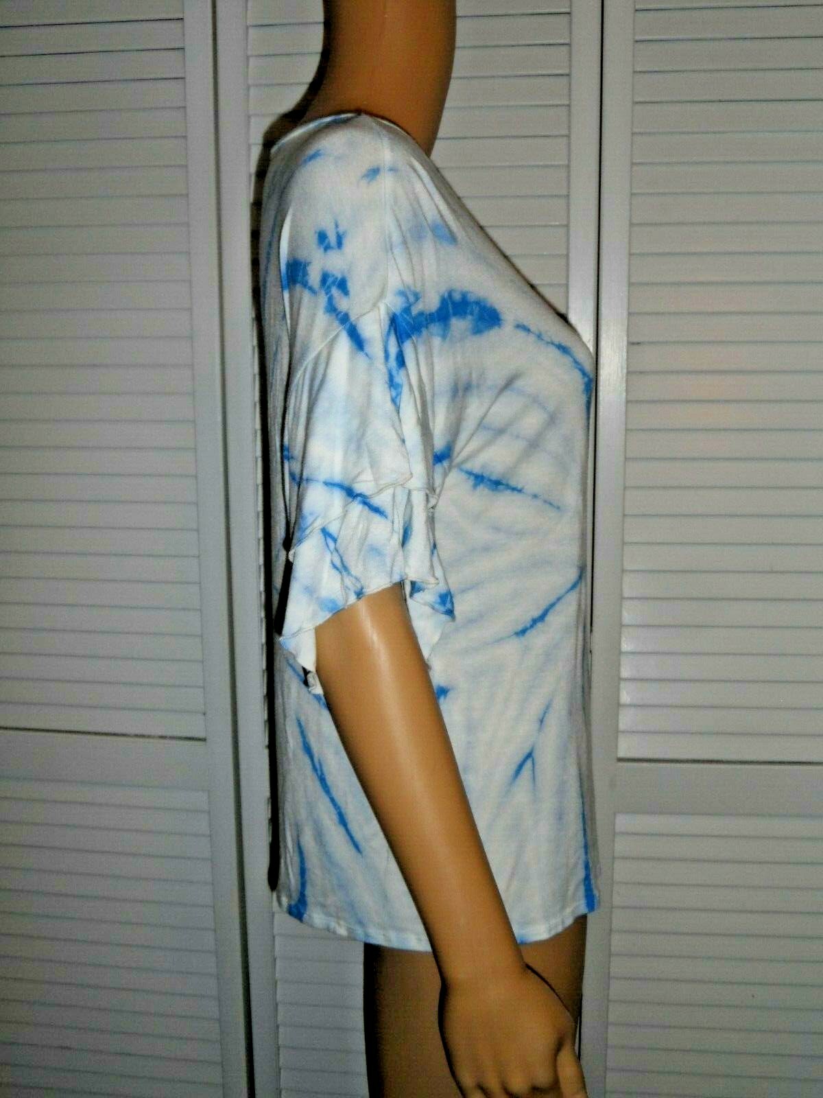 Cute Wonderly size S blue white tie dye short ruffle sleeve shirt women ...