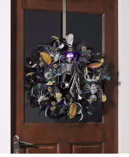 Halloween 26" Pre-Lit Spooky Skeleton Wreath | eBay