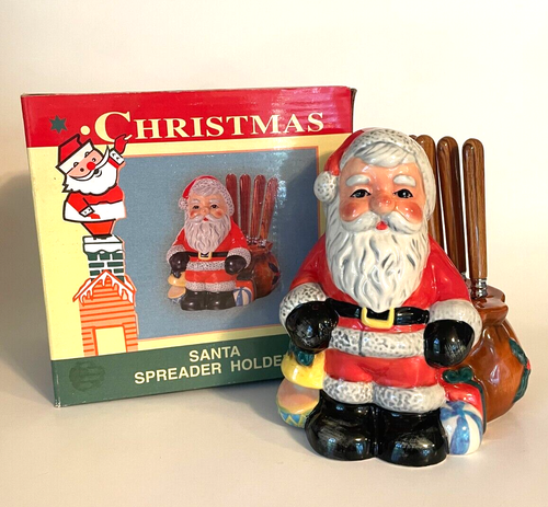 Vintage Cracker Barrel Ceramic Santa Spreader Holder Christmas Kitchen ...