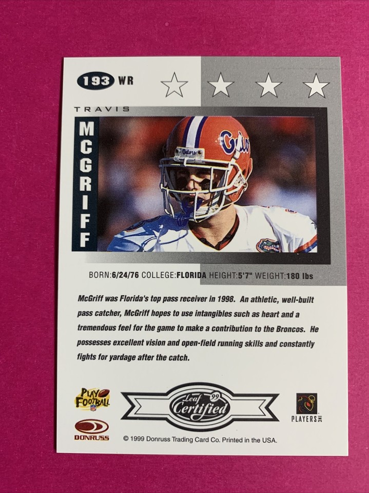 🐶 1999 Leaf Certified Football Card #193 Travis McGriff Rookie | eBay