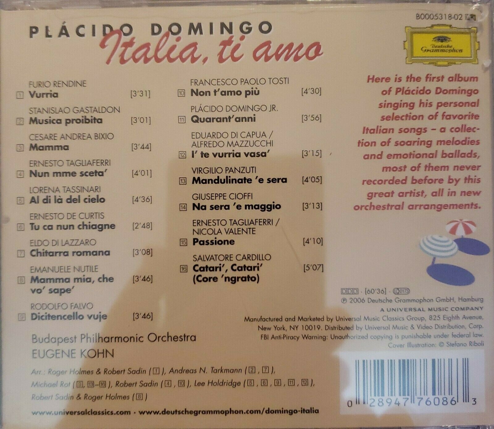 *NEW* Placido Domingo 65th Birthday Italia Ti Amo CD 2006 Deutsche ...
