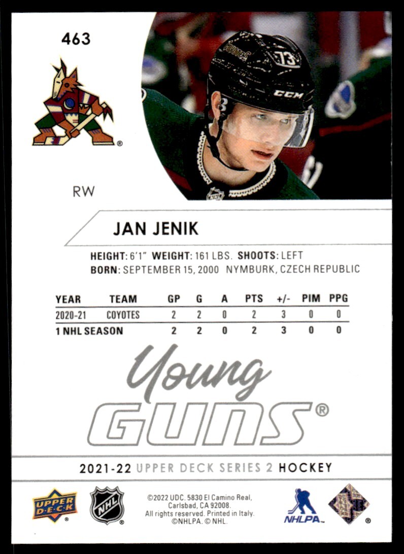 2021-22 UPPER DECK YOUNG GUNS Jan Jenik Rookie #463 | eBay