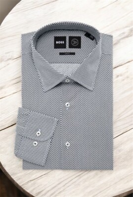 NWT Hugo Boss Hank Print Slim Fit Dress Shirt Performance | eBay