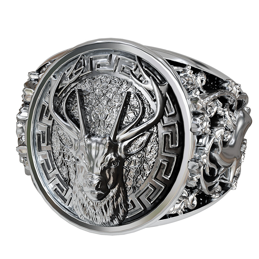 925 Sterling Silver Deer Head Ring Celtic Wild Deer Animal Viking ...