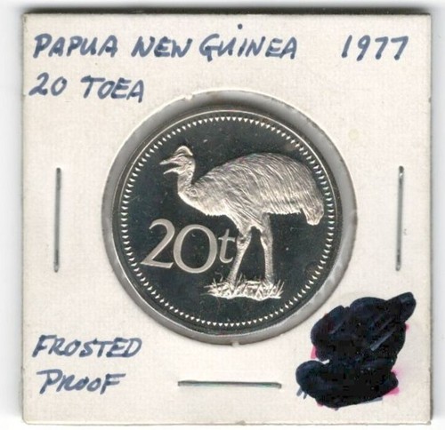 PAPUA NEW GUINEA 1977 20 Toea Frosted Proof Coin - Bennett`s Cassowary ...