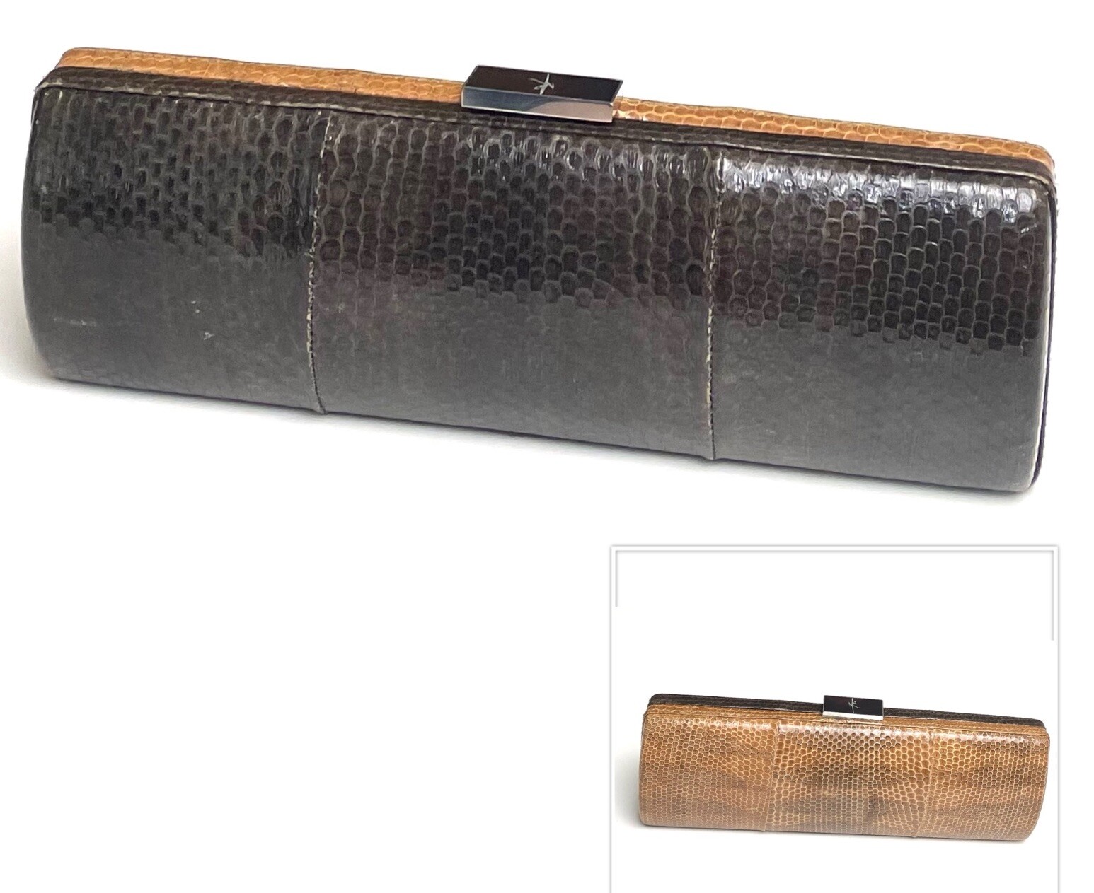 Marjorie Renner Snakeskin Clutch Brown Tan - Gem