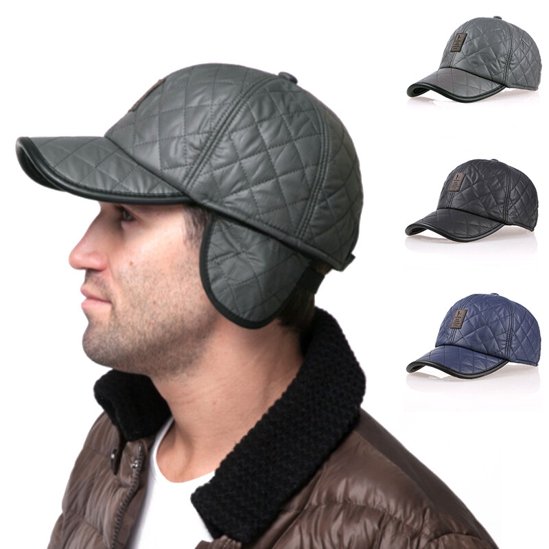 Autumn Winter Baseball Cap For Men With Ear Flaps Thick Cotton Warm ...