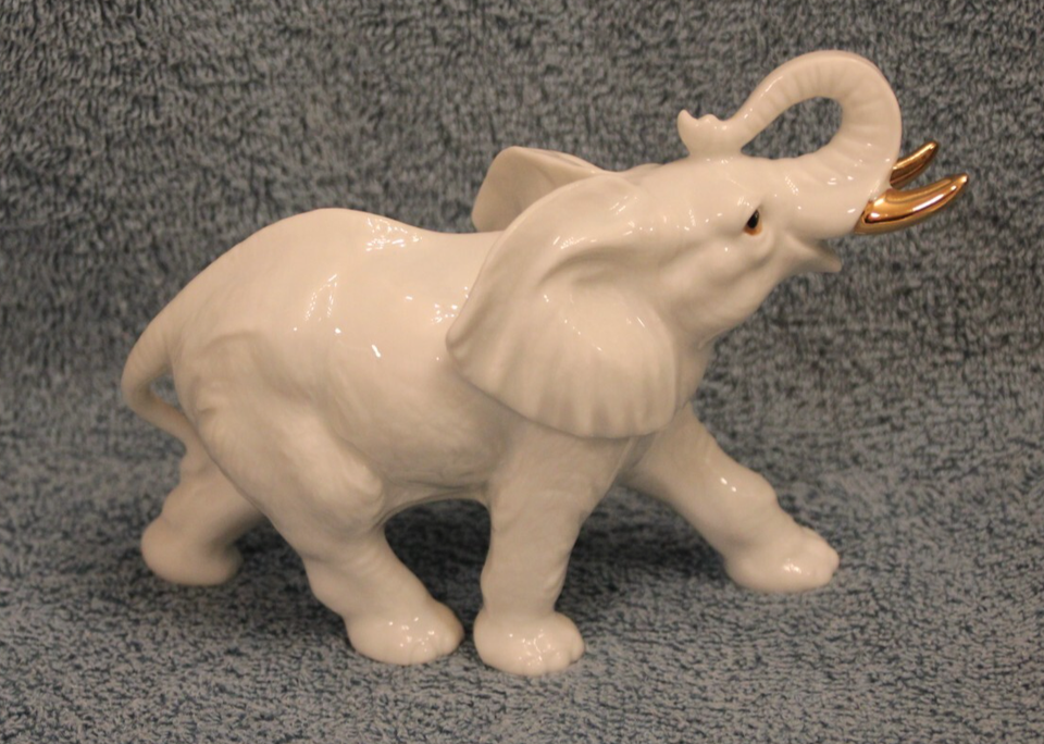 Lenox Elephant Figurine With Gold Tusk Upturned Trunk Porcelain | eBay