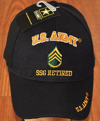 New Black US Army SSG Staff Sergeant Retired Hat Ball Cap Veteran E-6 ...