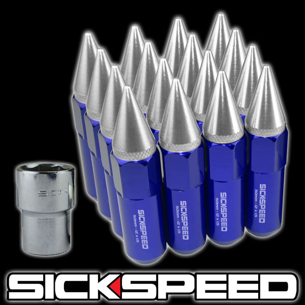 SICKSPEED 16 PC BLUE/POLISHED SPIKED 60MM EXTENDED LOCKING LUG NUTS 1 ...