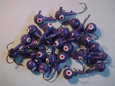 25 NEW LEAD HEAD FISHING JIG HEADS 3/8 OZ. lead WALLEYE PURPLE 1/0 ...