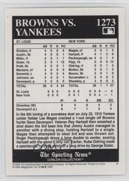 1994 The Sporting News Conlon Collection Lee Magee Out Stealing Third ...