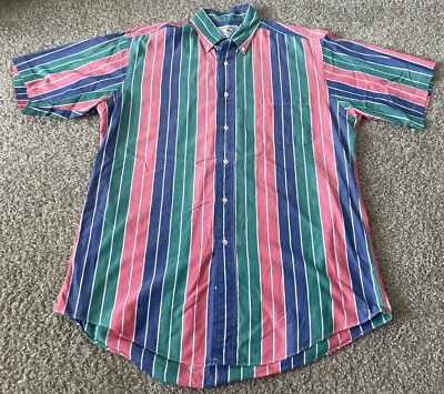 Brooks Brothers Pastel Pink Purple Green Stripes Short Sleeve Button Up ...