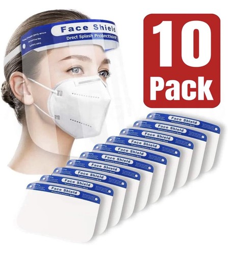 10PCS Safety Full Face Shield Reusable Washable Face Mask Clear ...