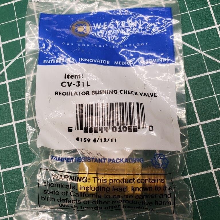 Western Enterprises CV-31L Regulator Bushing Check Valve Fuel Gas 50 ...