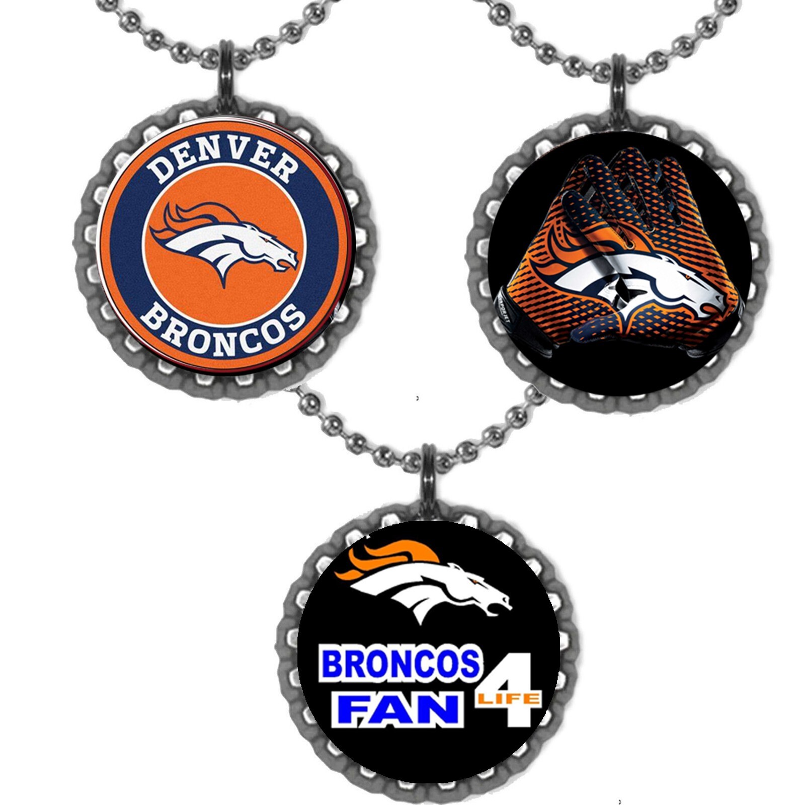 Denver Broncos football necklaces 3 complete necklace 24inch ball chain ...
