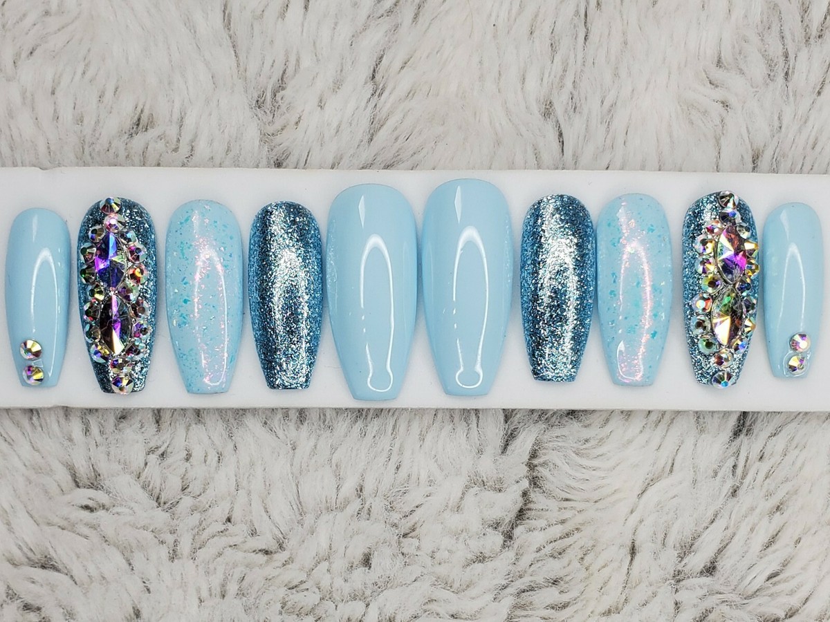 Baby Blue And Silver Nails