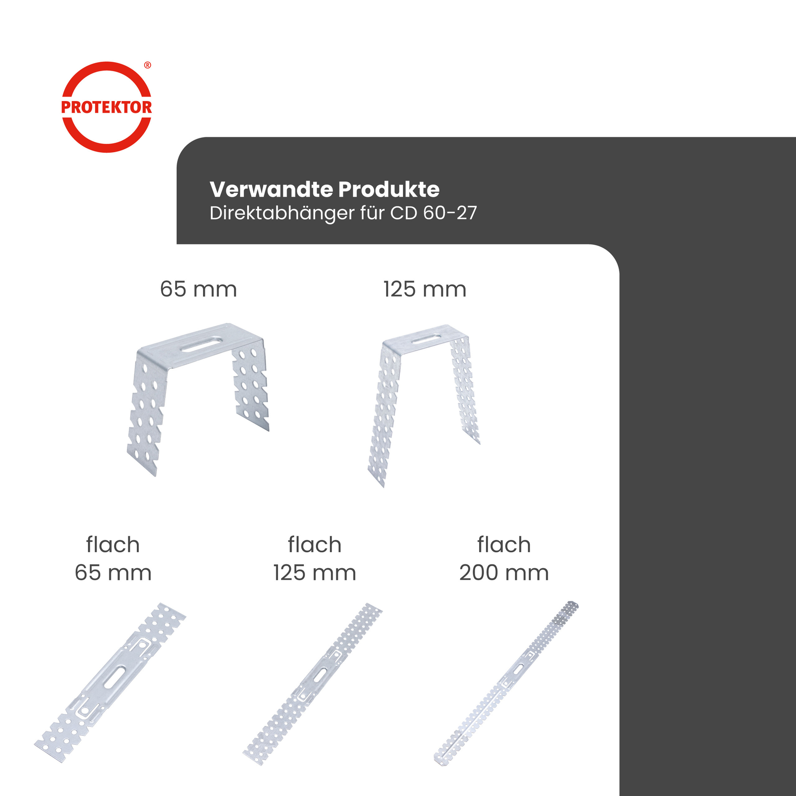 100x PROTEKTOR Direktabhänger 65/125mm für CD Profil 60/27 ...