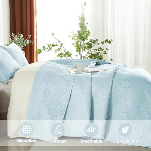 King/Cal King Quilt Set,Ultrasonic Embossed King/Cal King(96"x110") Sky ...