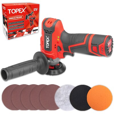 TOPEX 12V Cordless Polisher 3" Mini Car Detailing Buffer & Sander ...