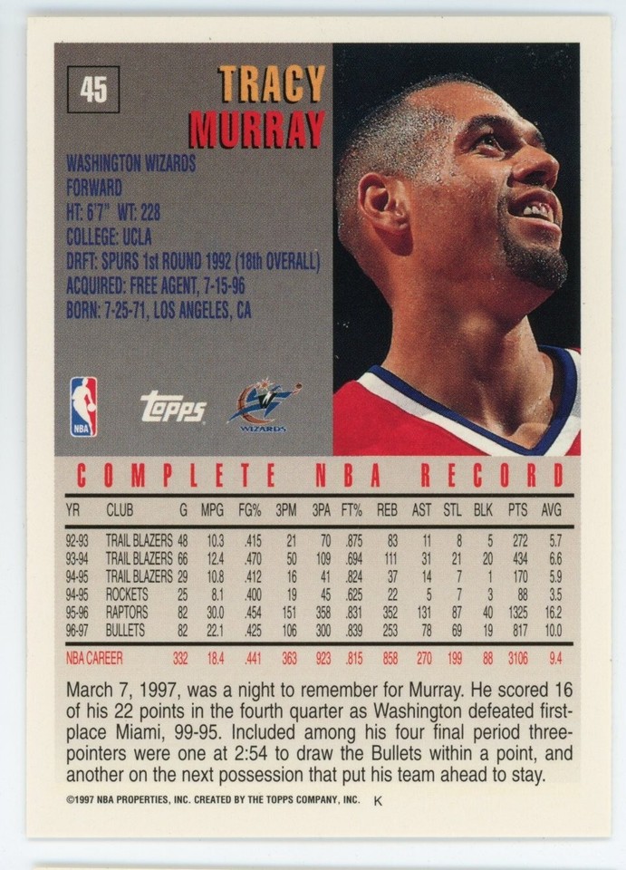 1997-98 Topps Tracy Murray Card #45 | eBay