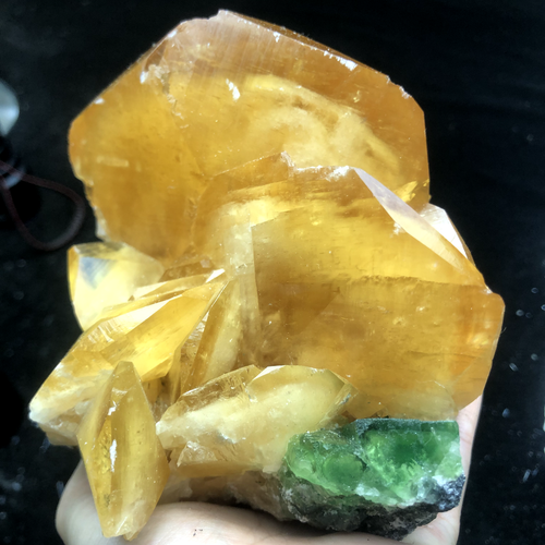 1.2Kg Translucent Golden Yellow Sheet Calcite & Green Cube Fluorite ...