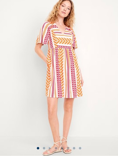 New Old Navy Pink & Orange Jacquard Aztec Mini Swing Dress Size S NWT ...